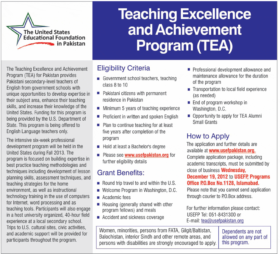 USEF Pakistan’s Teaching Excellence and Achievement (TEA) Program 2013 ...